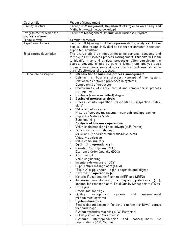 Id38101-5 MKK Process Management Course Outline Web 2020 | PDF ...