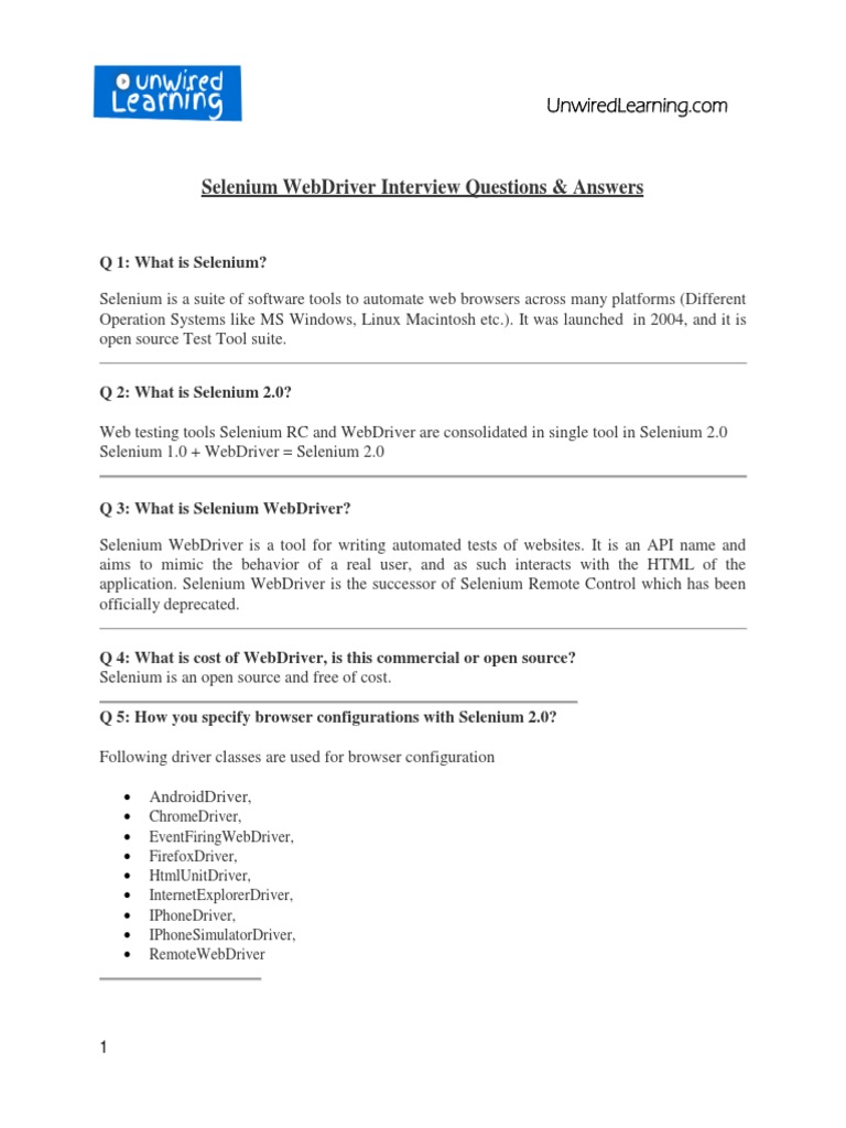 Selenium Interview Question Unwired Learning PDF | PDF | Selenium (Software) | Digital Technology