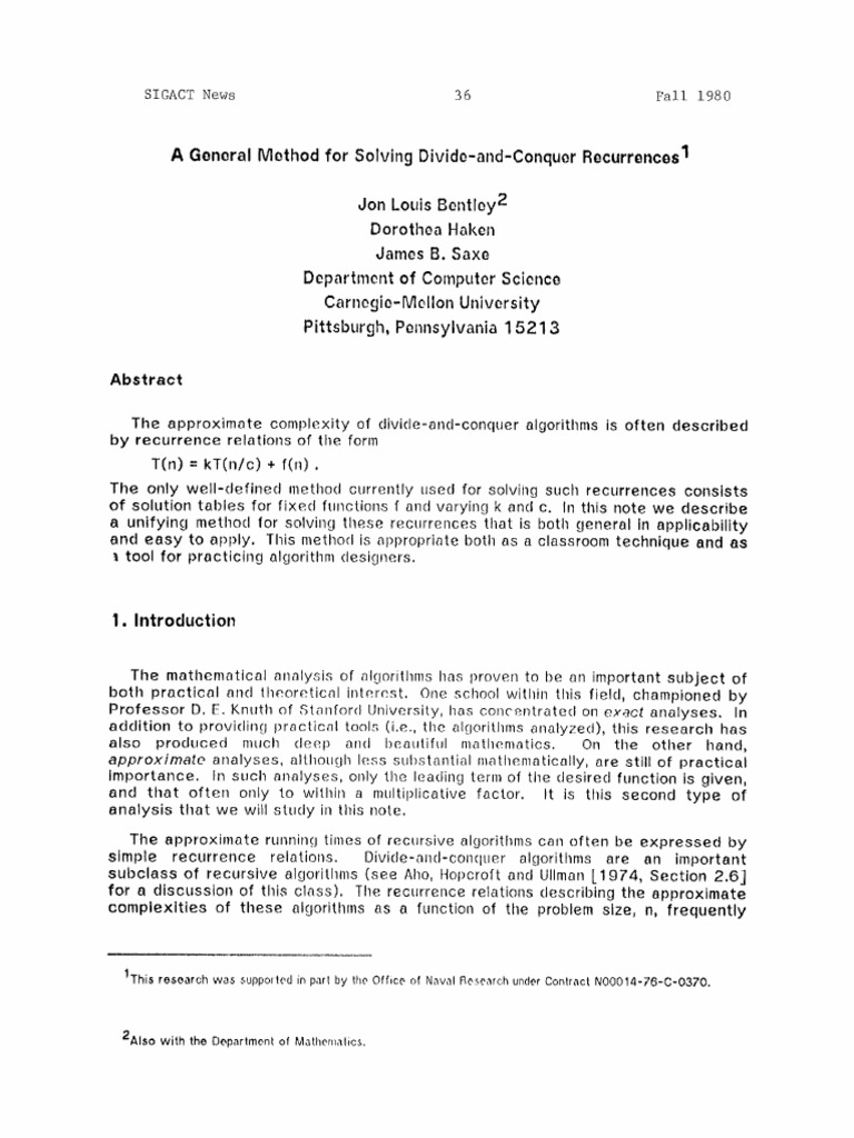 A General Method For Solving Divide And Conquer Recurrences Download Free Pdf Algorithms