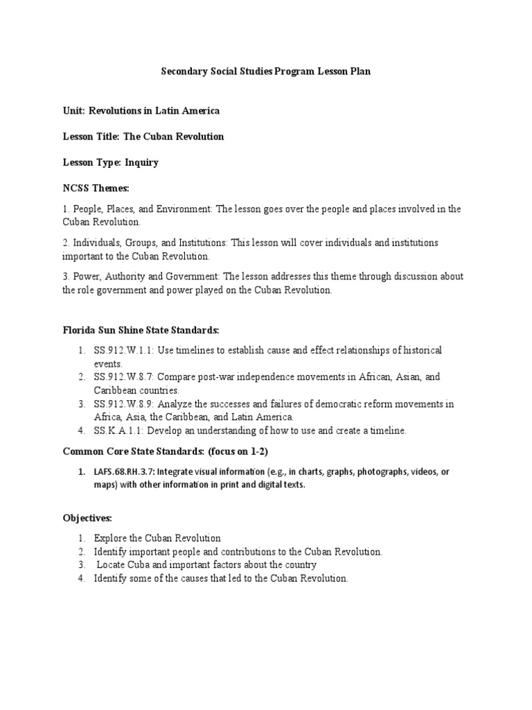 Cuban Revolution Lesson Plan | PDF | Cuba | Fidel Castro