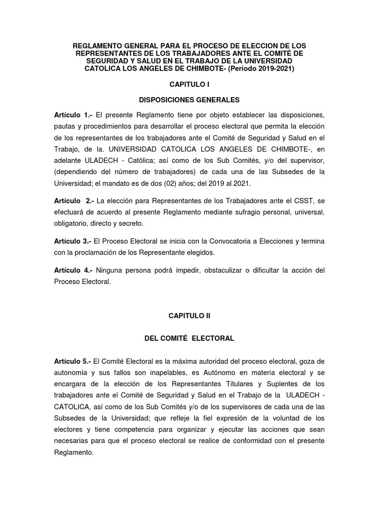 Reglamento Elecciones CSST ULADECH 2019-2021 | PDF | Elecciones | Votación