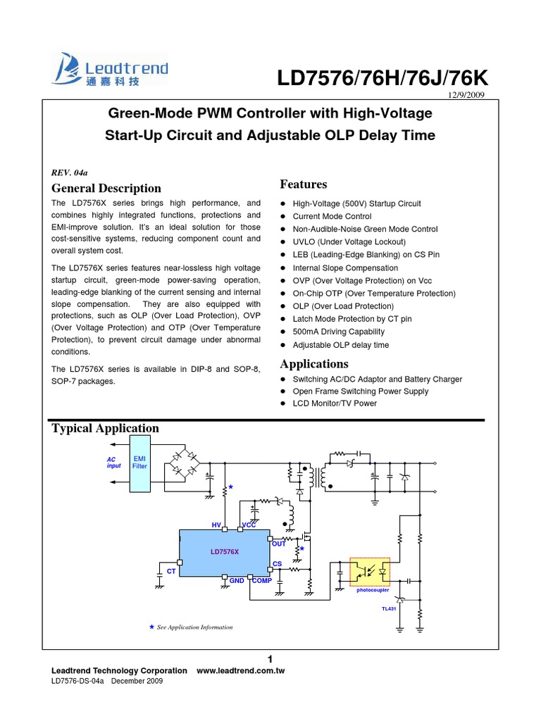 LD7576PS Green-Mode PWM Controller With High-Voltage Start-Up Circuit ...