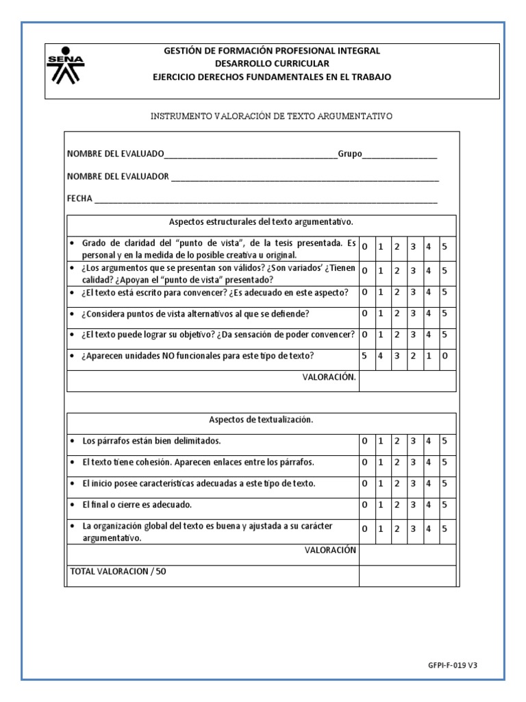 Instrumento de Valoracion Textos Argumentativos | PDF