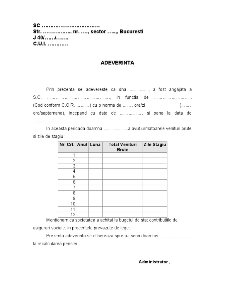 Model Adeverinta | PDF