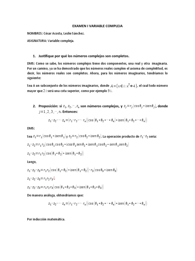 Examen Variable Compleja | PDF | Análisis | Lógica