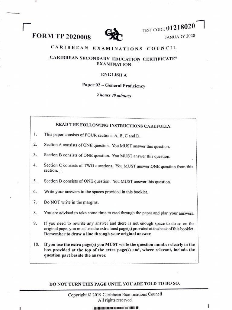 January 2020 CSEC English | Written Communication | Writing | Free 30 ...