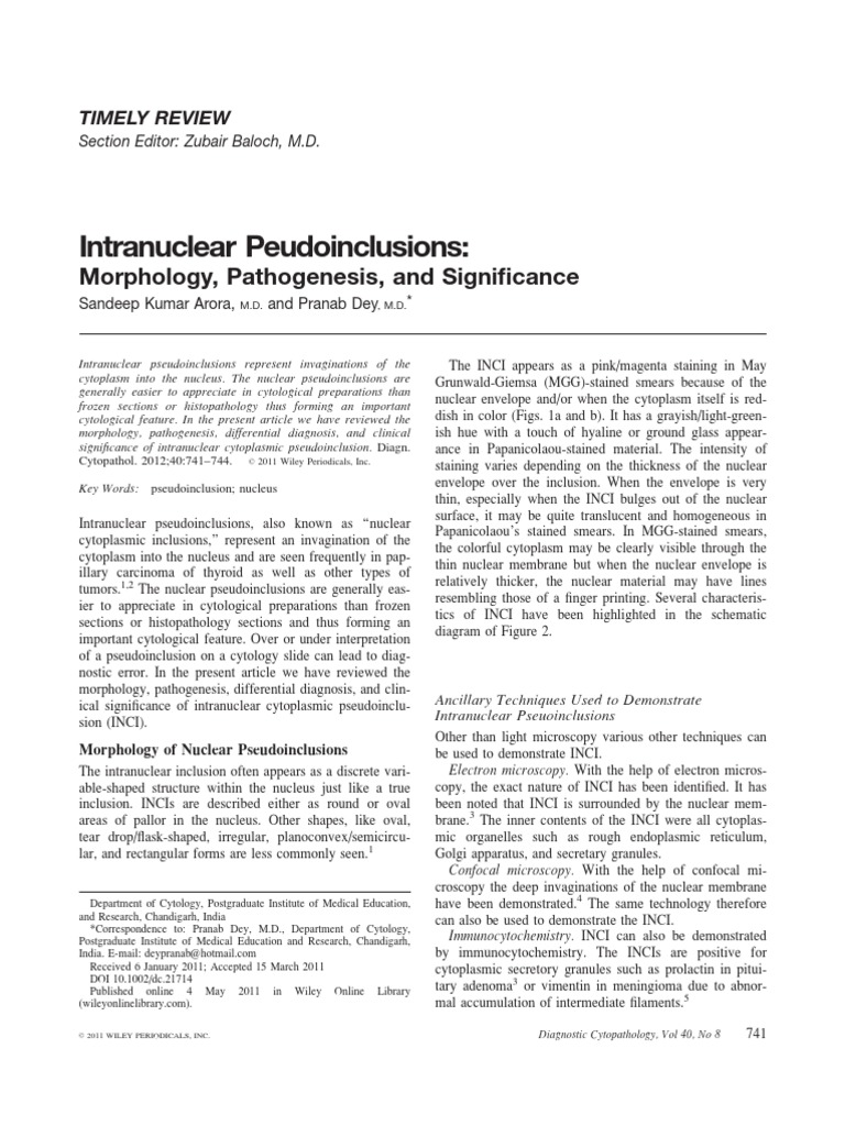 Intranuclear Pseudoinclusions in Cytology | PDF | Cytopathology | Cell ...
