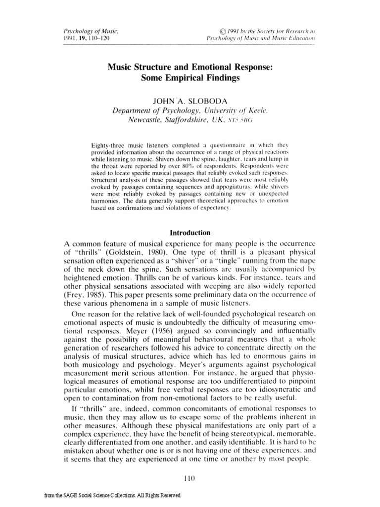 Music Structure and Emotional Response - Some Empirical Findings | PDF ...