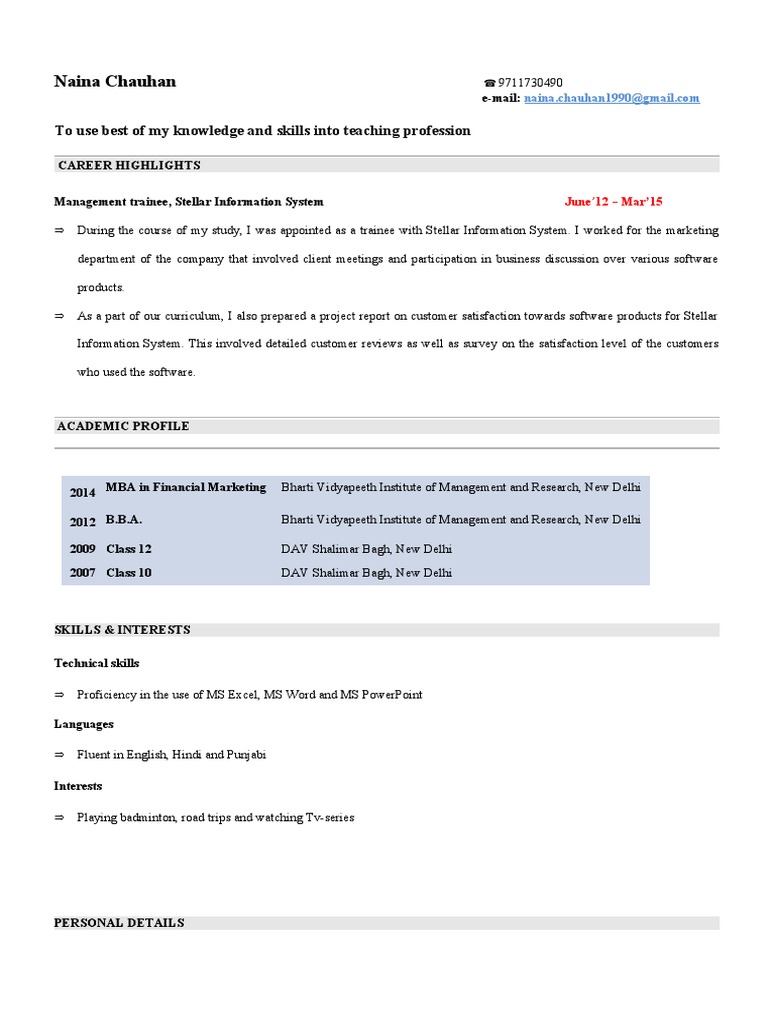 Resume Naina | PDF | Career & Growth