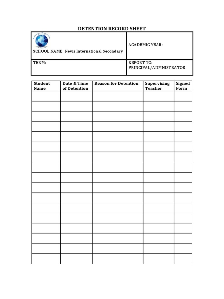 Detention Record Sheet PDF | PDF | Behavior Modification | Learning
