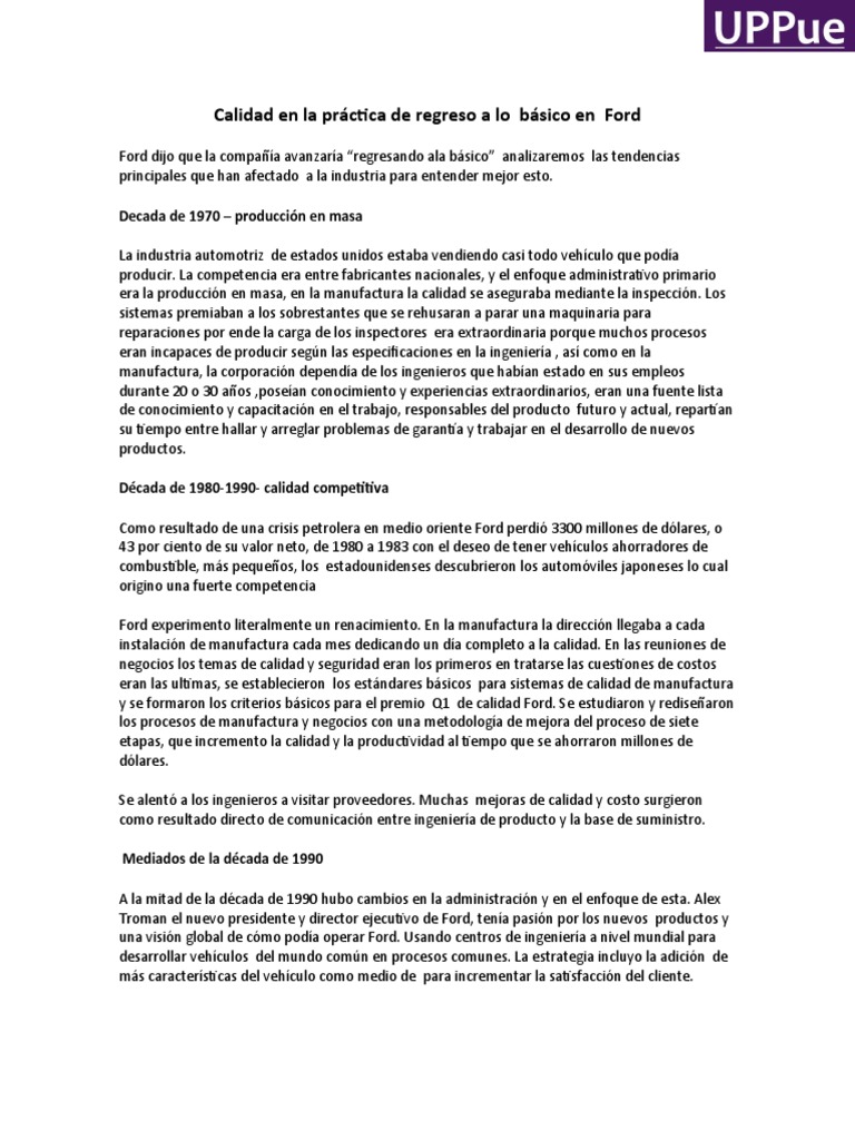 Calidad y Estrategia en Ford: Un Análisis | PDF | Compania de motores ...
