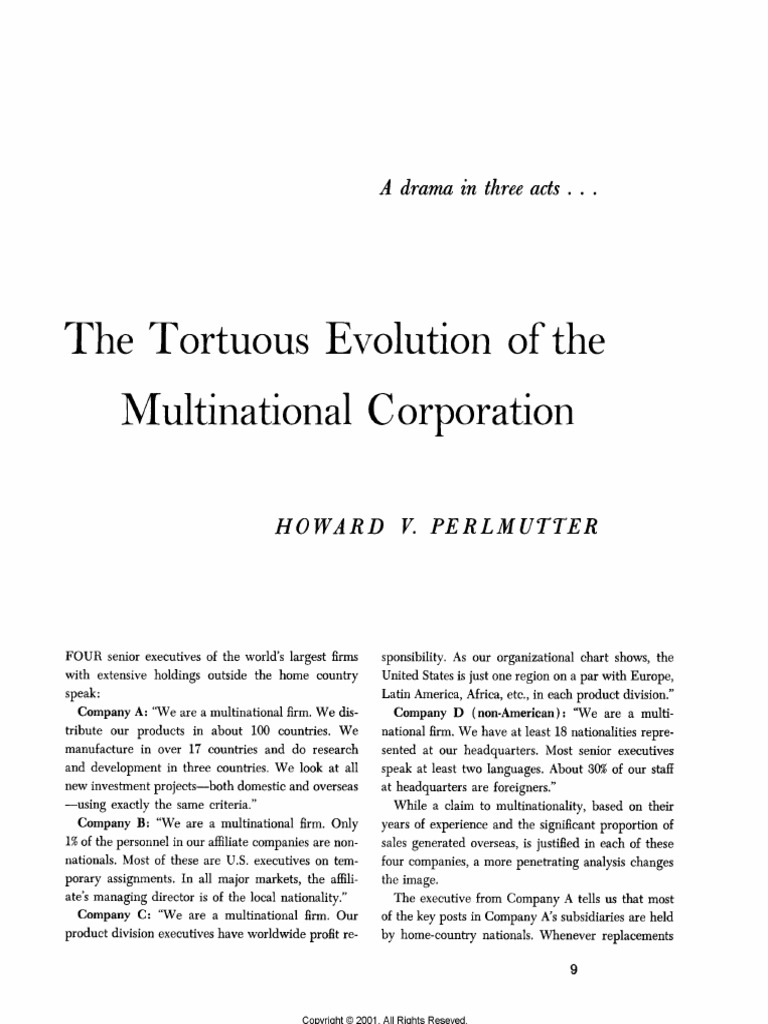 The Tortuous Evolution of The Multinational Corporation - Howard V ...
