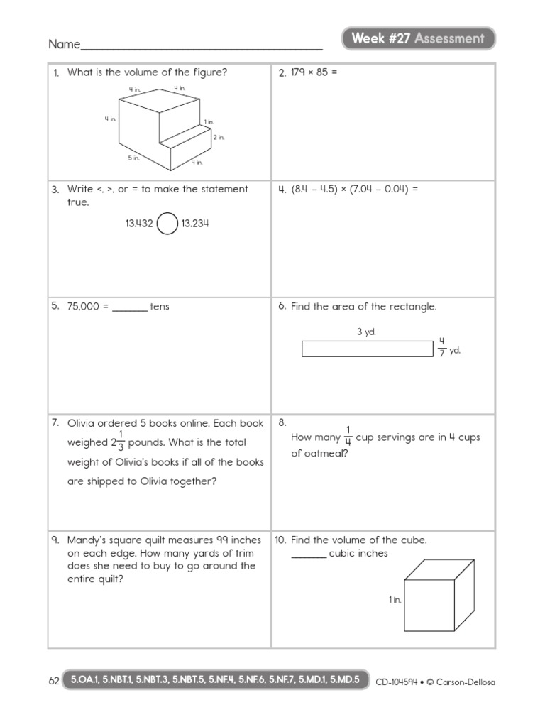 Math Week 27 Practice Quiz and Week 28 Warm-Up | PDF | Volume ...