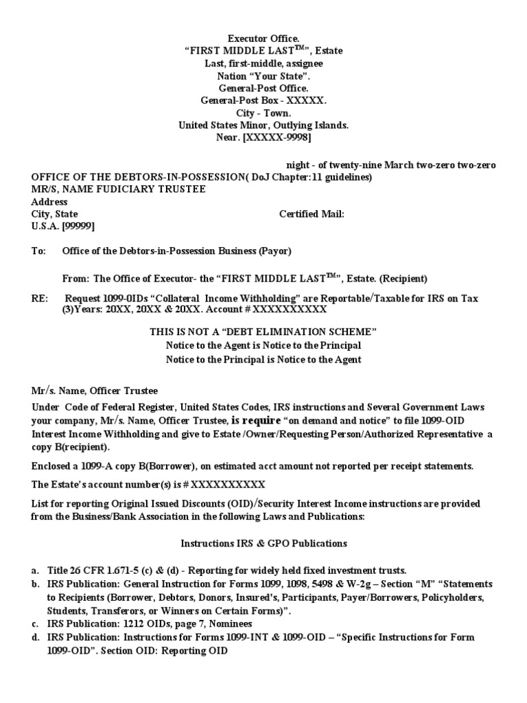 Sample Ltr2 FudiciaryTrustee4 OIDs 3 - 2020 | PDF | Federal Reserve ...