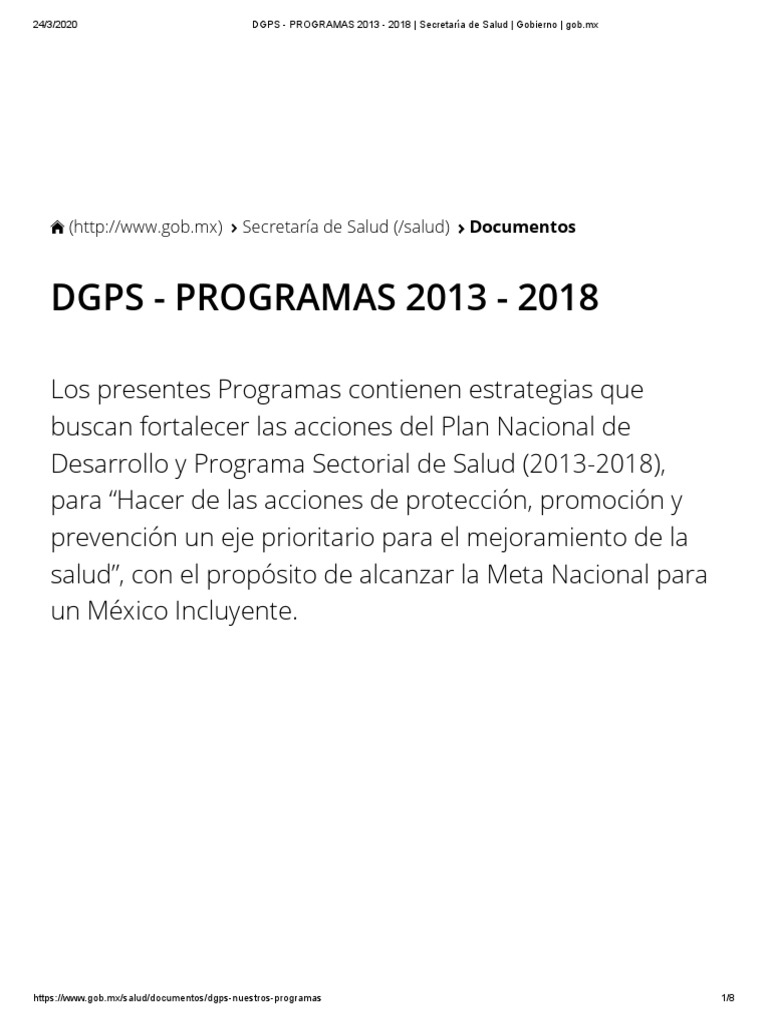 DGPS - PROGRAMAS 2013 - 2018 - Secretaría de Salud - Gobierno - Gob ...