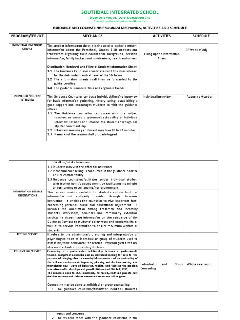 Guidance and Counseling Program - Mechanics | PDF | School Counselor ...