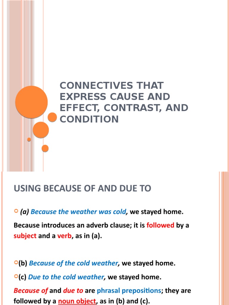 Cause and Effect Connectives Guide | PDF | Comma | Verb