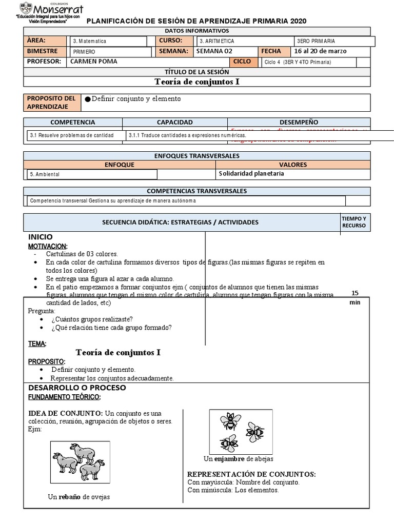 SEM 02 - ARIT 3ERO PRIM - Teoria de Conjuntos I | PDF | Educación primaria | Conjunto (Matemáticas)