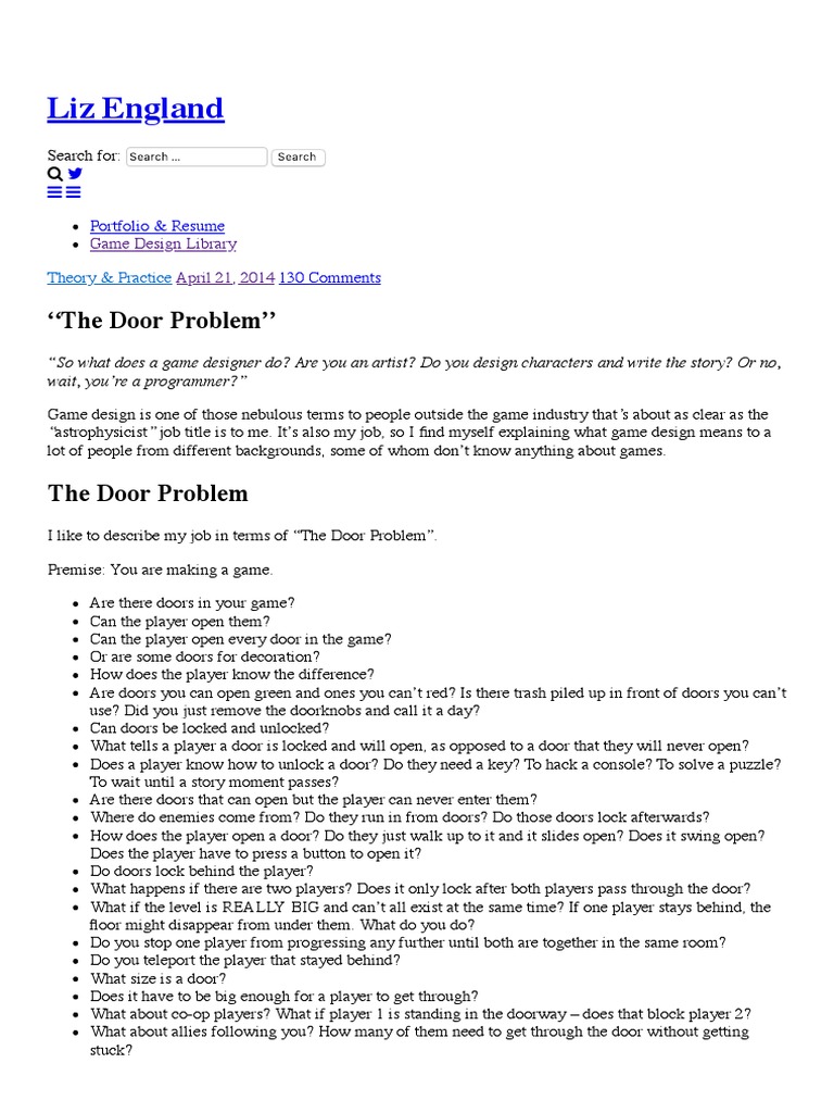 "The Door Problem" - Liz England | PDF | Leisure | Sports