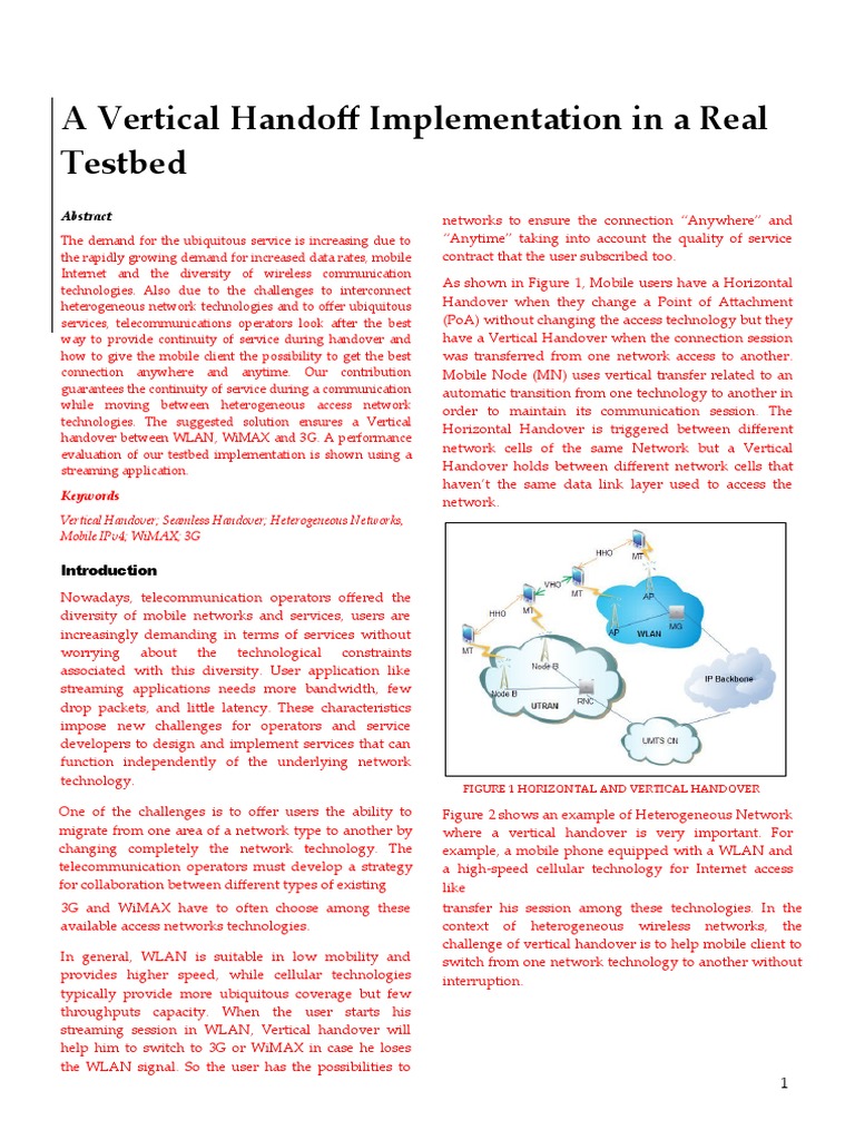Vertical Handoff in Heterogeneous Networks | PDF | Computer Network ...
