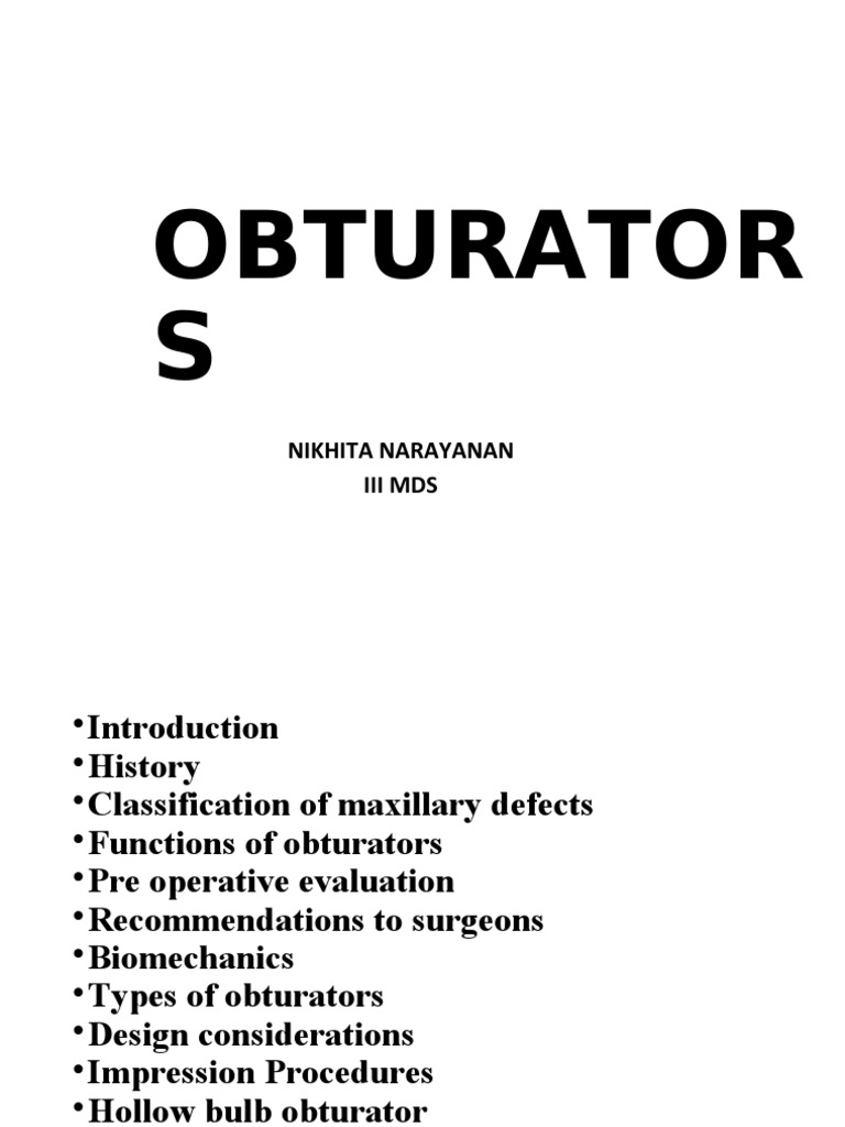 Types and Functions of Obturators in Dentistry | PDF | Prosthesis | Mouth