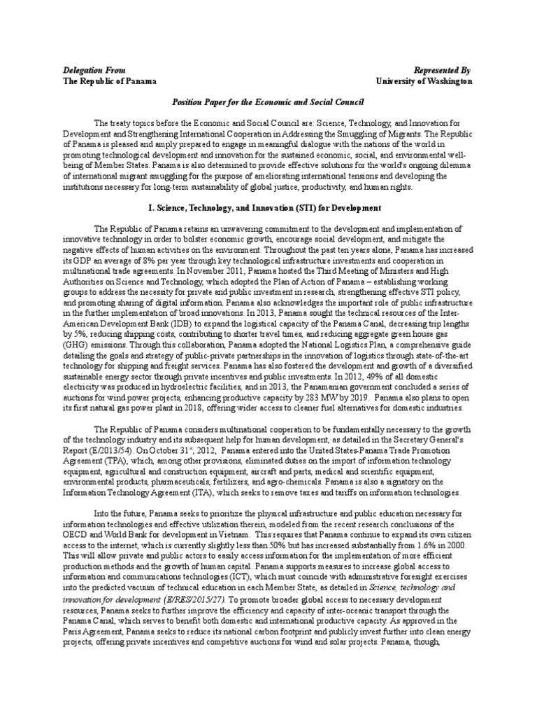Model Un Panama Position Paper Final | PDF | Smuggling | Panama