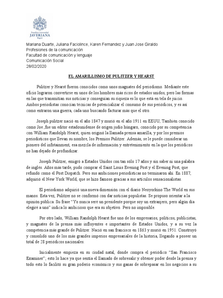 Pulitzer y Hearst | PDF | Periódico Y Revista | Medios