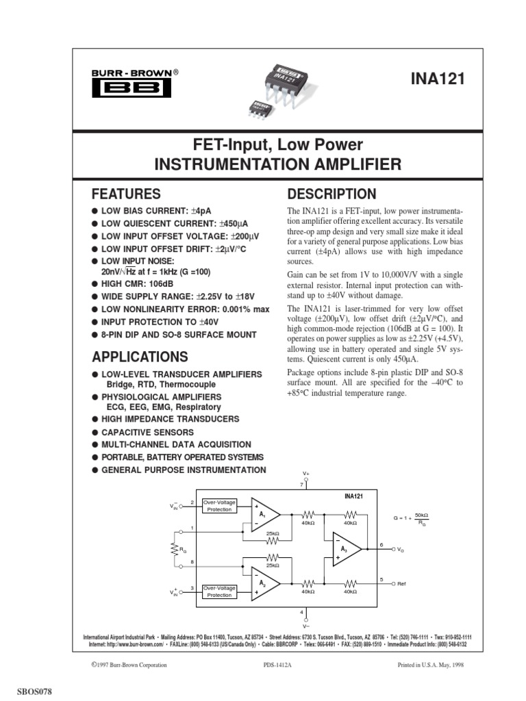 Ina121 PDF | PDF | Amplifier | Electrostatic Discharge