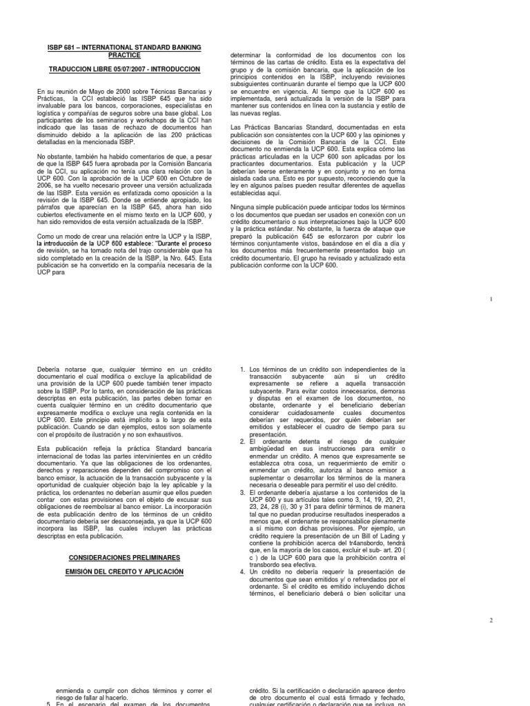 ISBP 681: Prácticas Bancarias Internacionales | PDF | Carta de crédito ...
