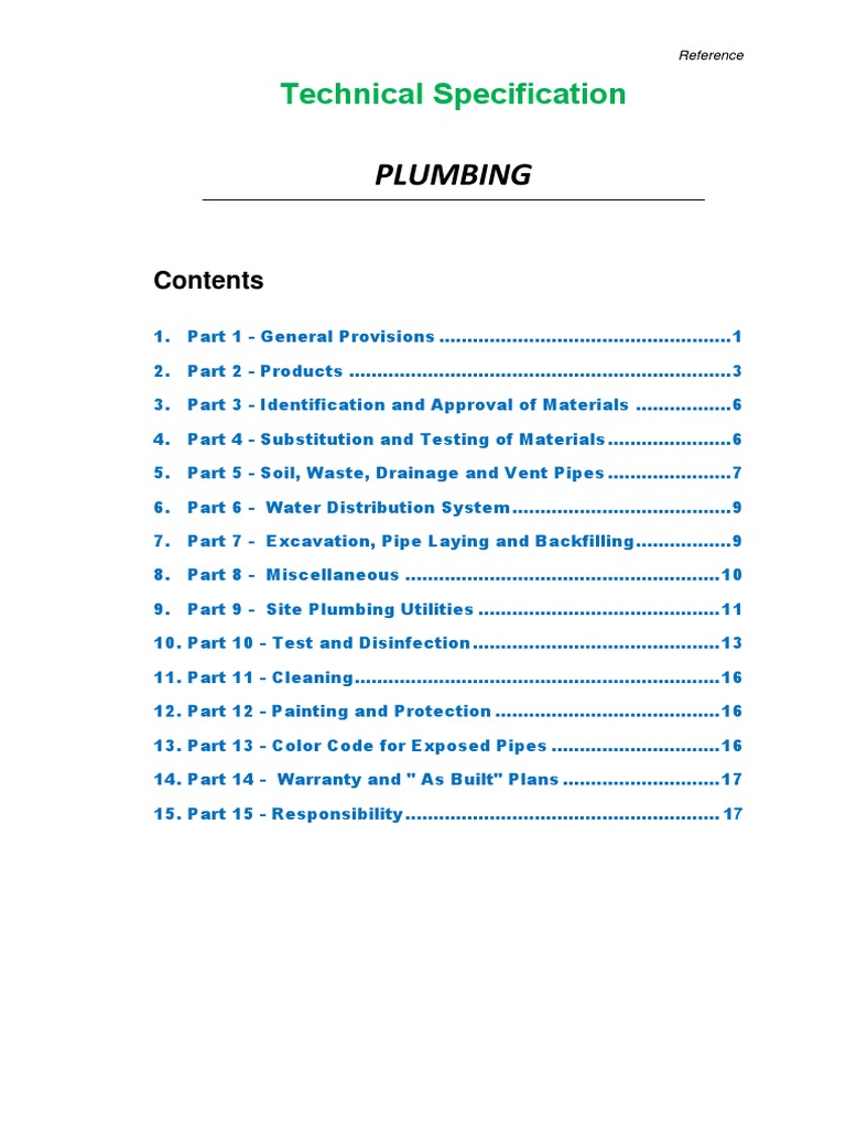 Plumbing - Technical Specifications PDF | PDF | Plumbing | Storm Drain