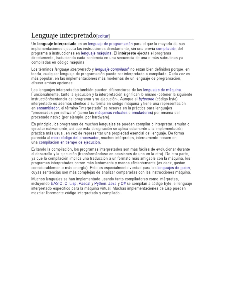 Lenguaje Interpretado | PDF | Herramientas de programación | Lenguaje ...