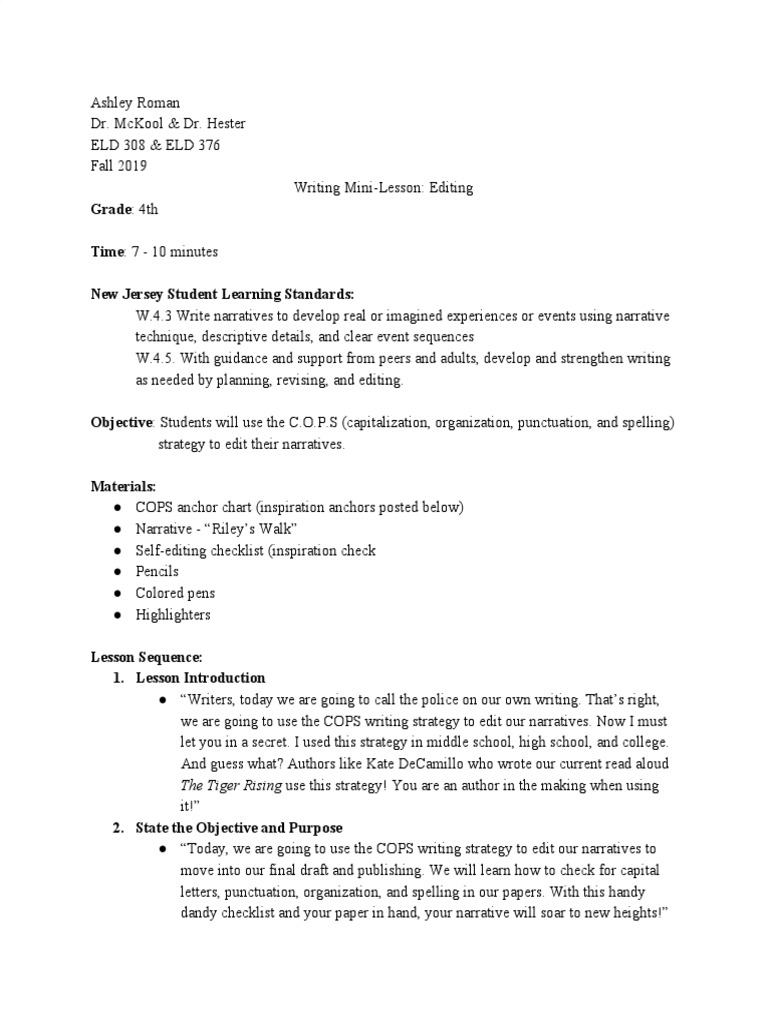 COPS Editing Strategy for 4th Grade | PDF | Punctuation | Human ...