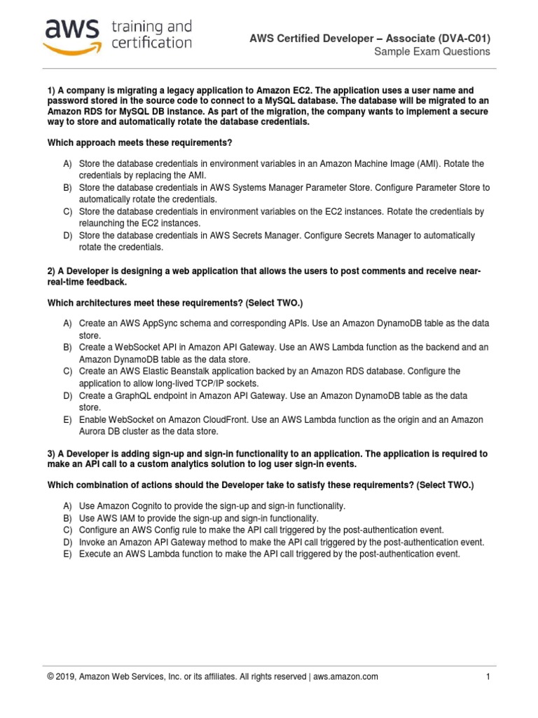 AWS Certified Developer-Associate Sample Questions v2.0 FINAL | PDF ...
