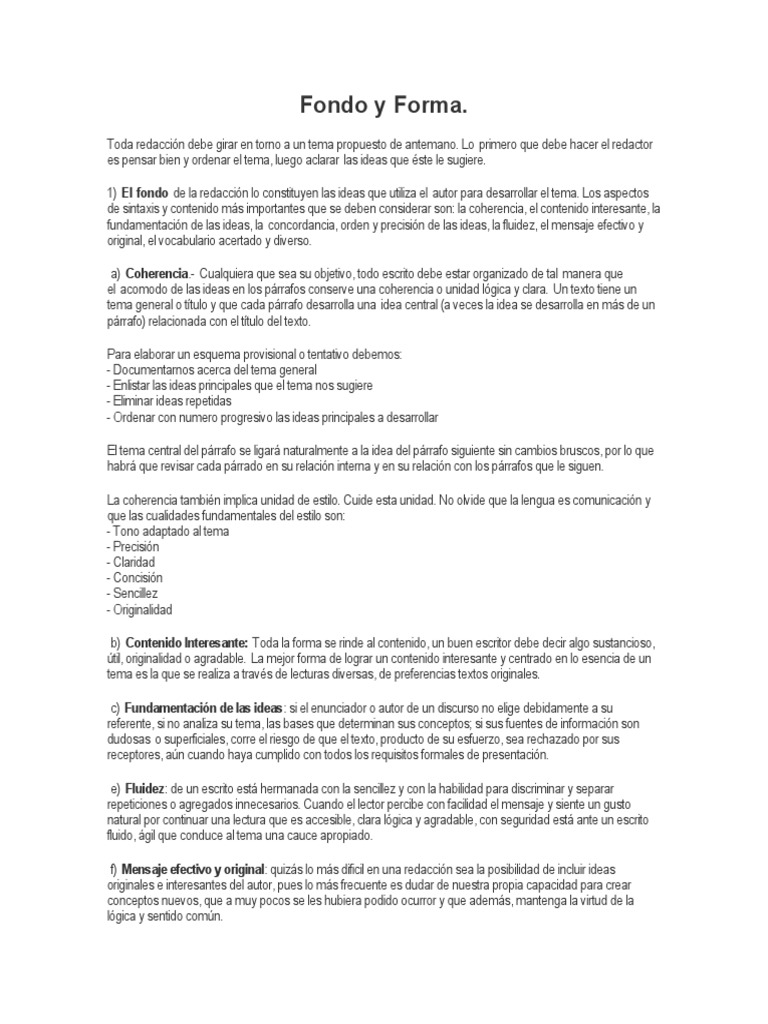 Fondo y Forma | PDF | Coma | Escritura
