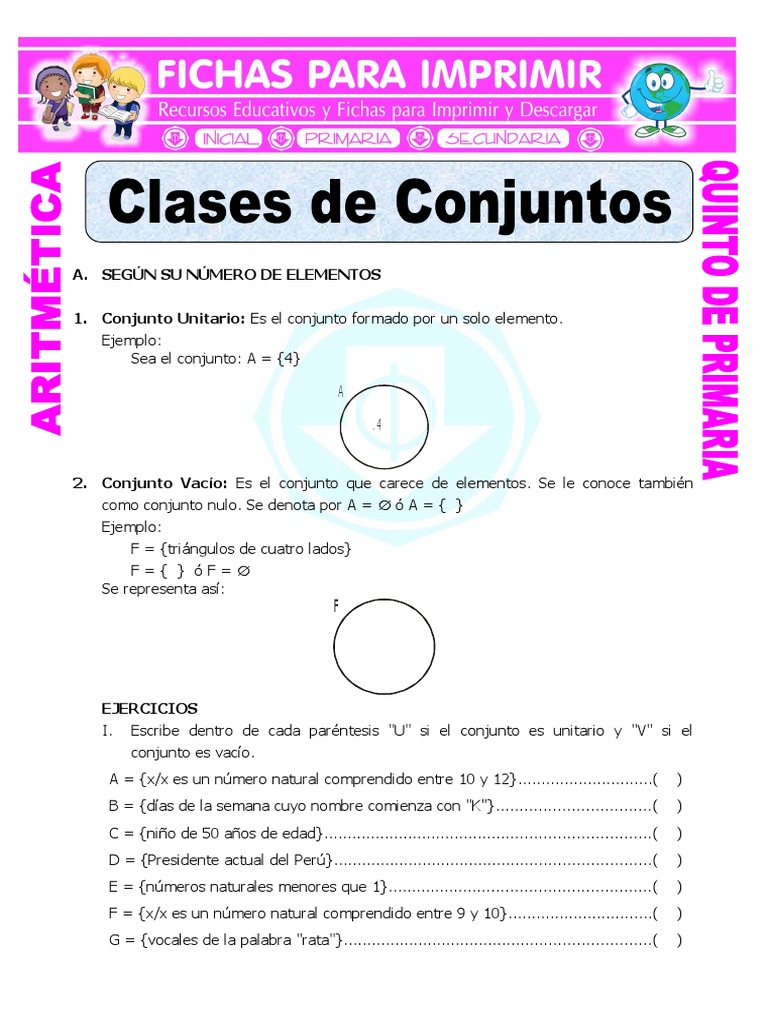 Clases de Conjuntos para Quinto de Primaria | PDF | Conjunto (Matemáticas) | infinito