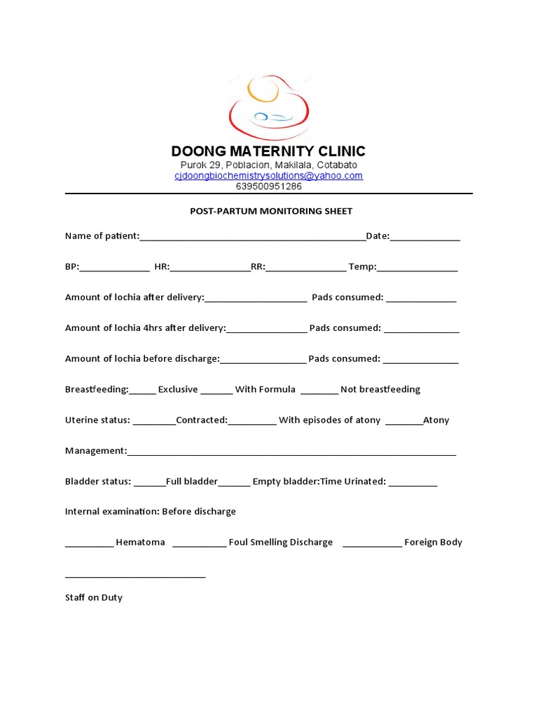 Postpartum Monitoring Sheet Template | PDF