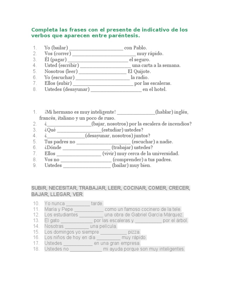 Ejercicios de presente regular | PDF | Estudios de idiomas extranjeros
