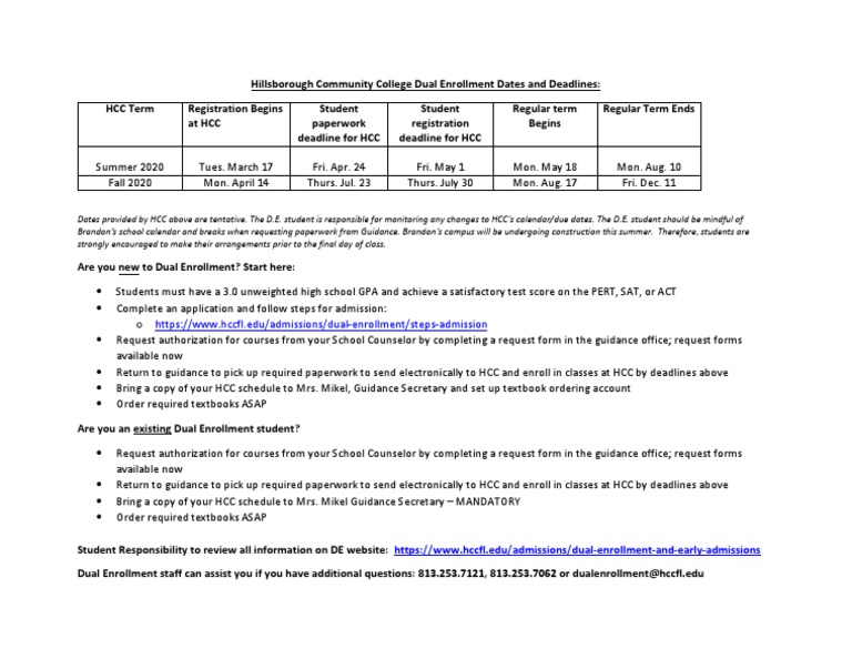 HCC Dual Enrollment Deadlines 2020 | PDF | Schools | Learning