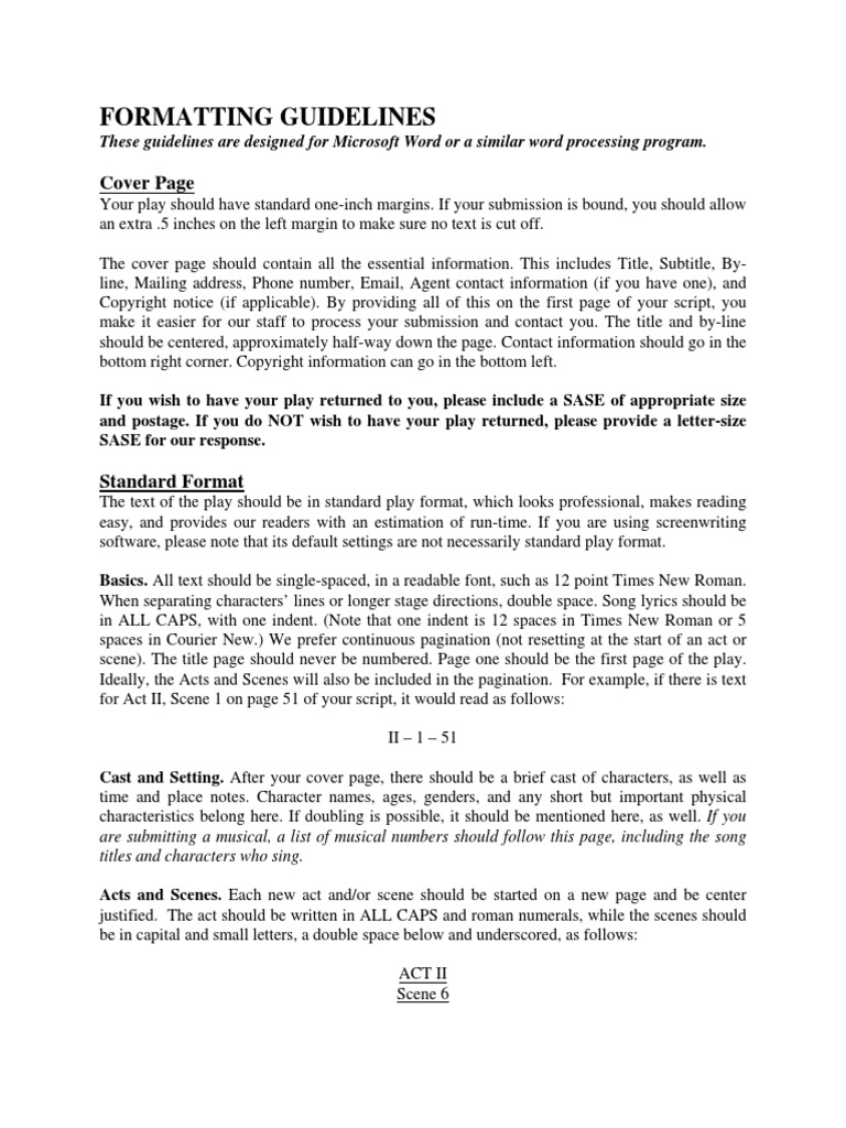 Samuel French Formatting Guide PDF | PDF | Typography | Writing