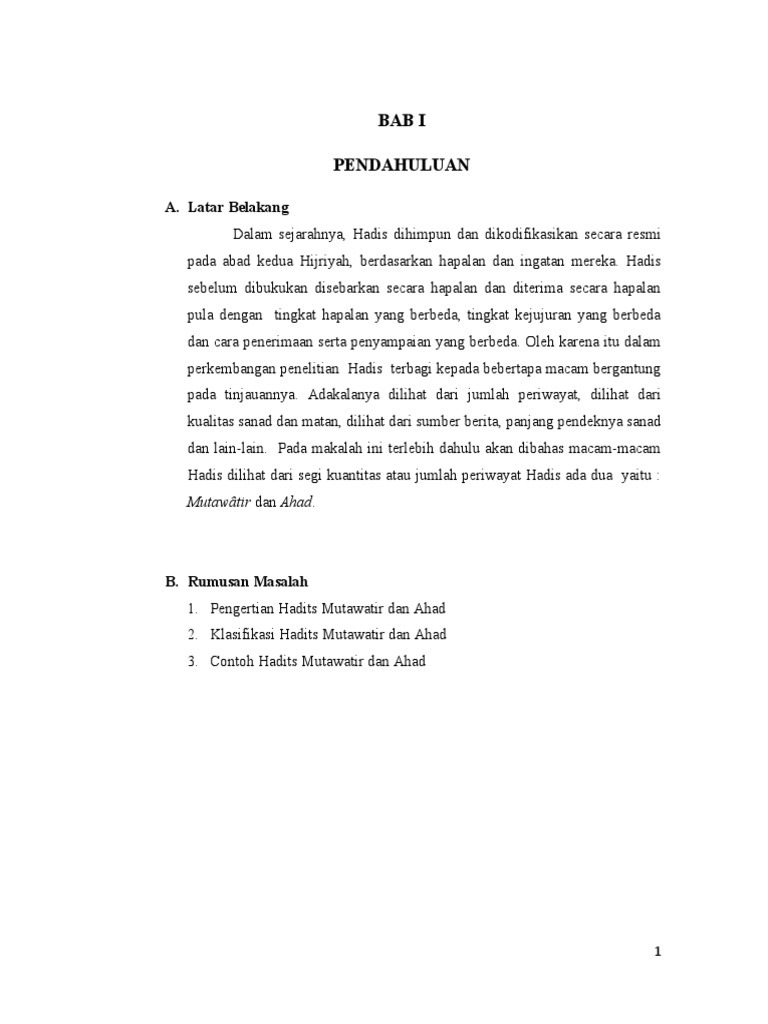 Hadits Mutawatir Dan Ahad | PDF