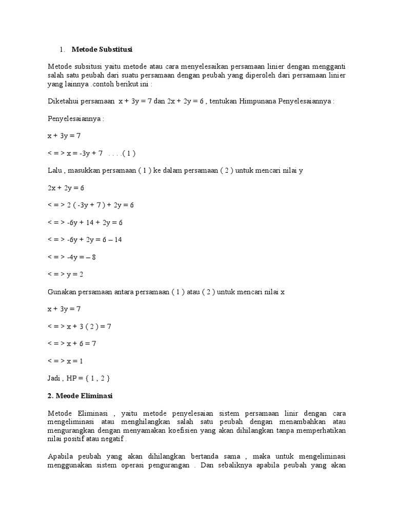 Metode Substitusi dalam Persamaan Linear | PDF