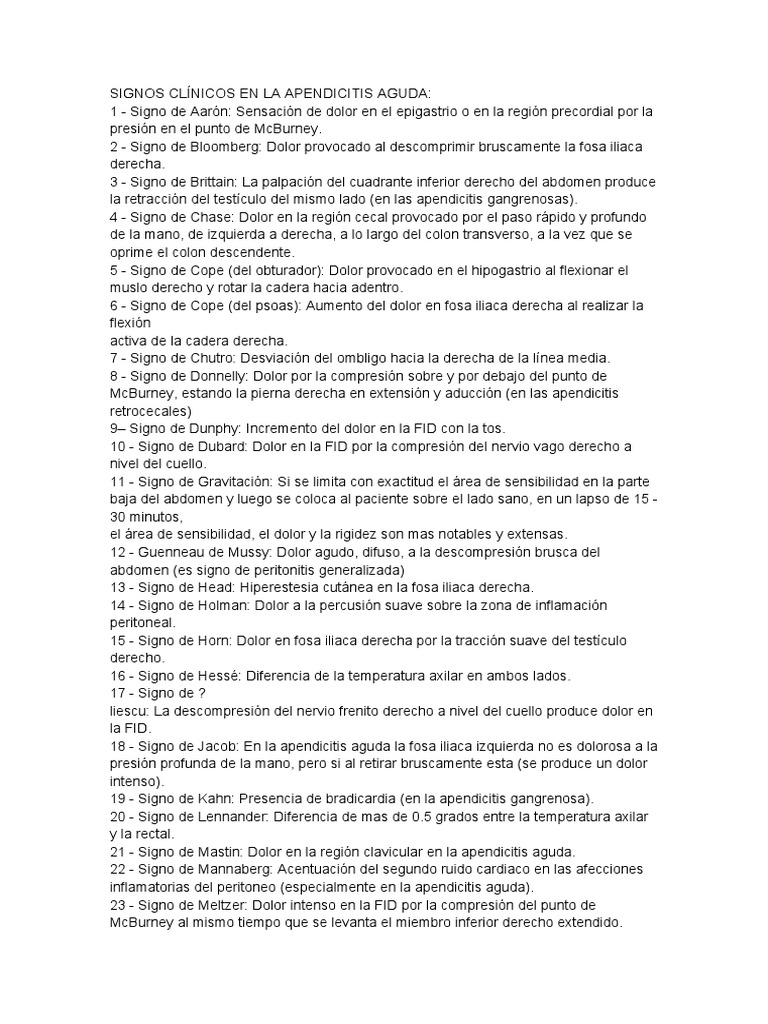 Signos Clínicos en La Apendicitis Aguda | PDF | Medicina CLINICA ...