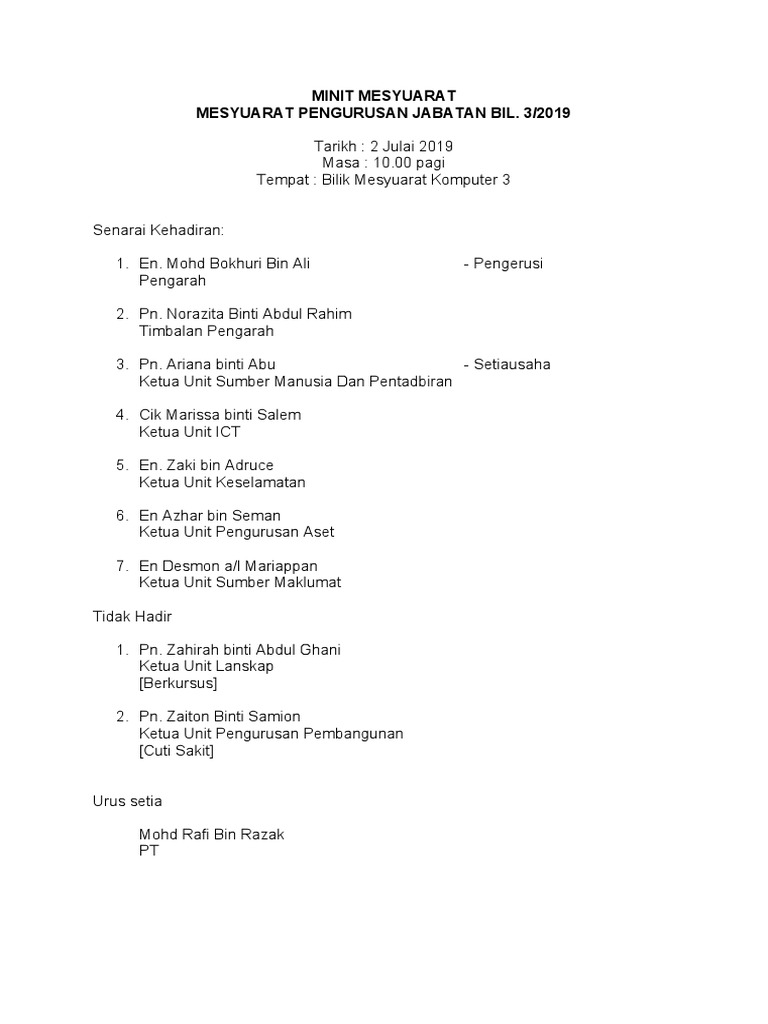 MINIT MESYUARAT Kump 3 | PDF