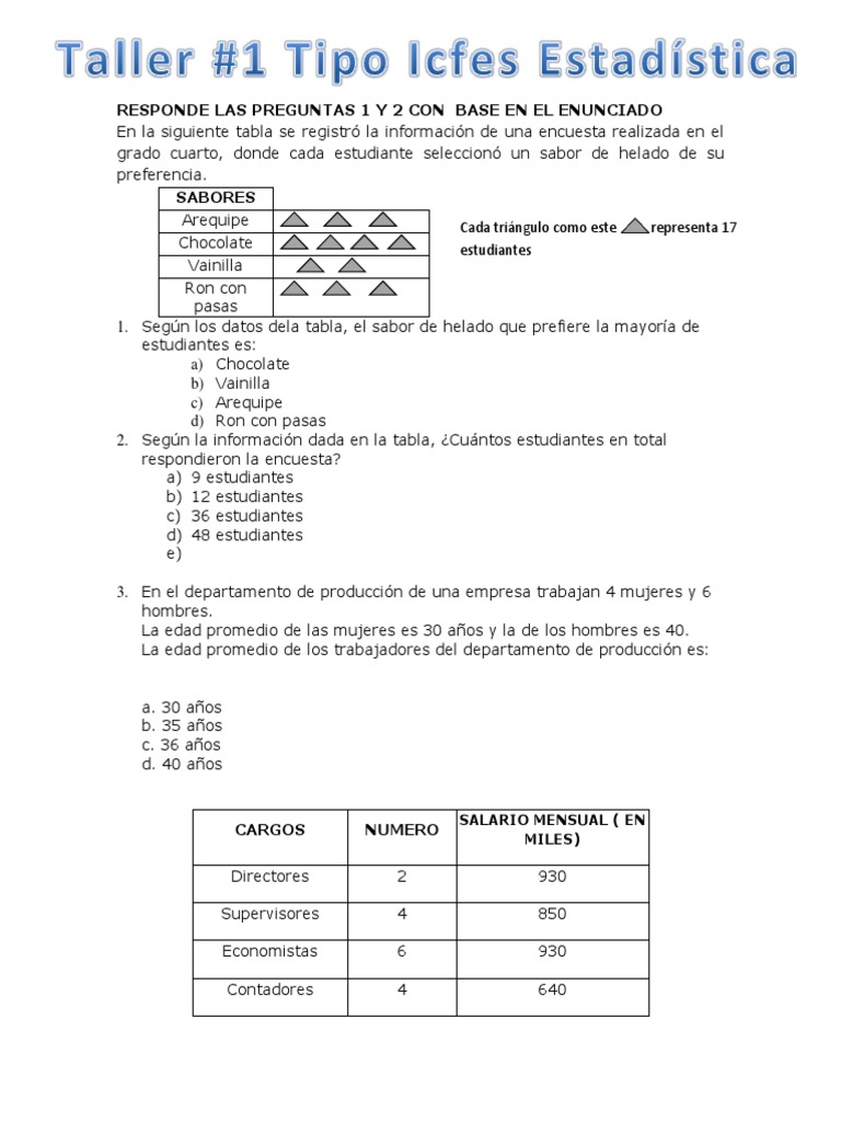 Taller Icfes de Estadistica | PDF | Encuesta de opinión | Teléfono