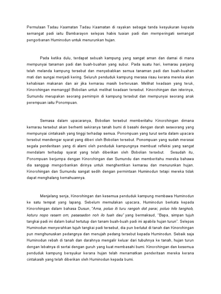 Legenda Huminodun dan Tadau Kaamatan | PDF
