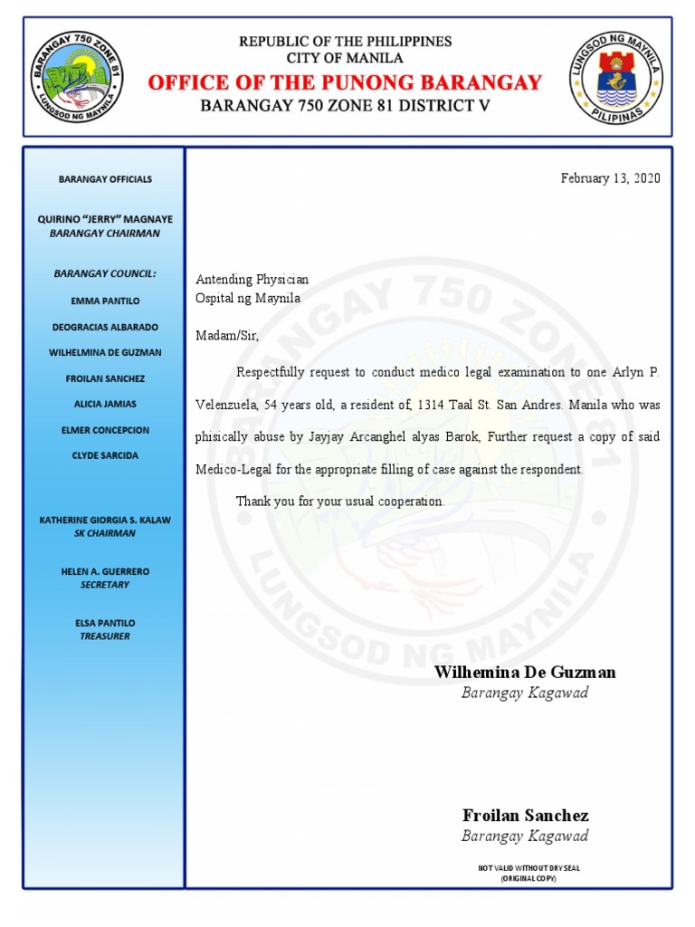 Medico-Legal Request for Arlyn Velenzuela | PDF
