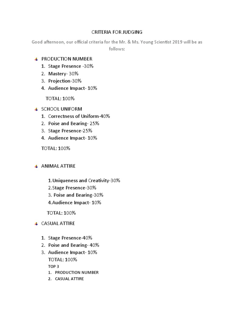 Criteria For Judging (Pageant Night) PDF, 40% OFF Criteria For Judging (Pageant Night) PDF, 40% OFF