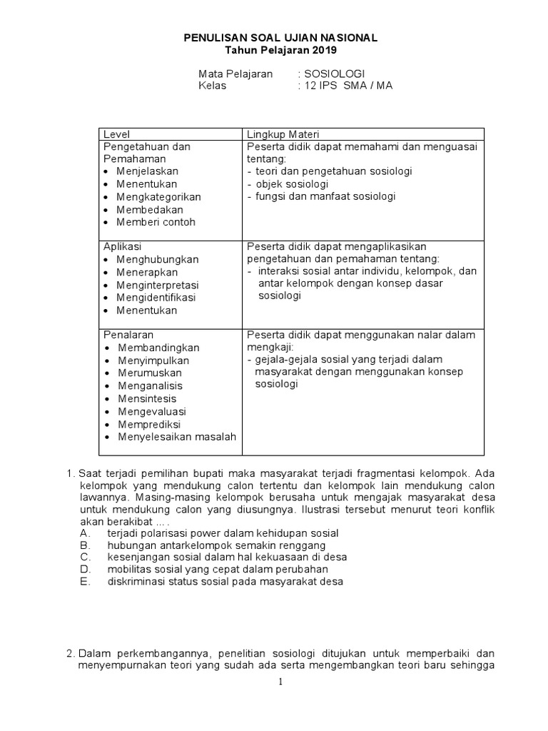 Contoh Soal Pada SKL Un 2019 | PDF