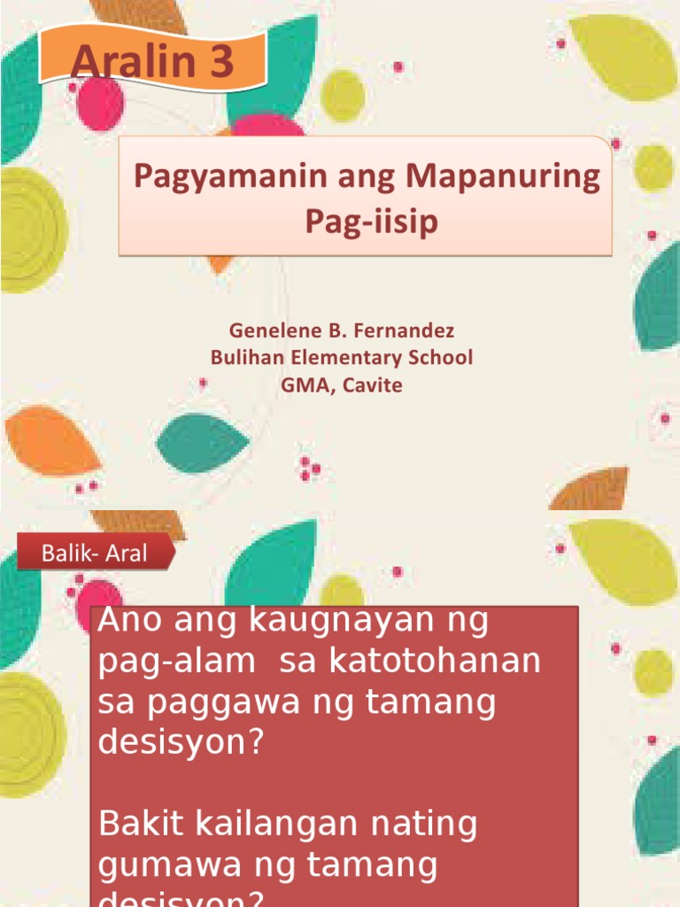 ARALIN 3 YUNIT 1 Pagyamanin Ang Mapanuring Pag-Iisip | PDF