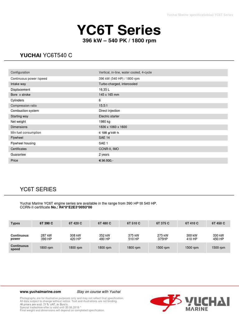 YC6T Series Specification Sheet: Key Details and Specifications for ... YC6T Series Specification Sheet: Key Details and Specifications for ...